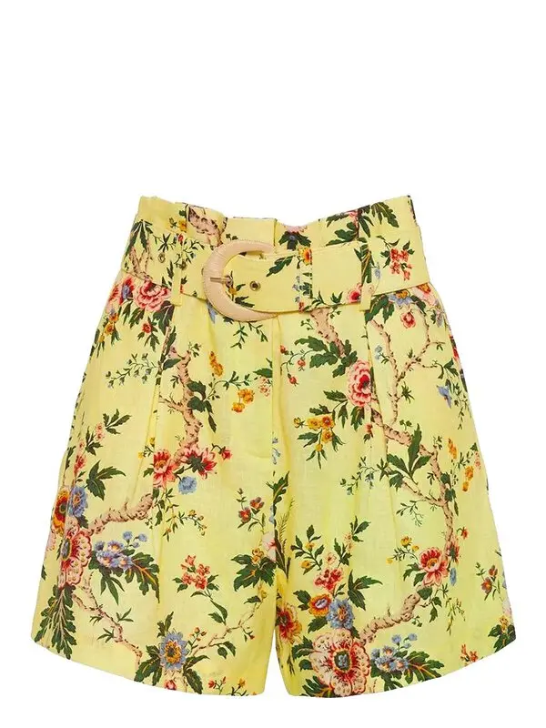 Cara Cara Floral-print Belted Tailored Shorts - Yellow
