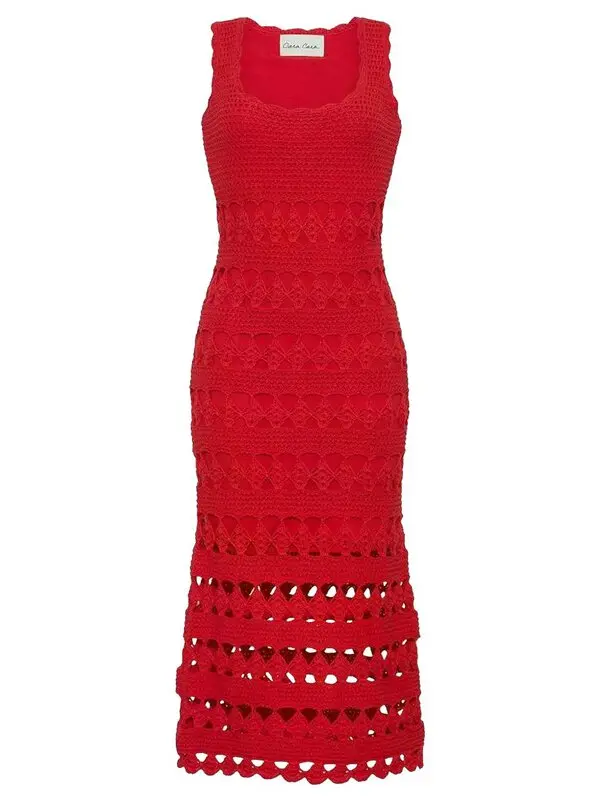 Cara Cara Crochet Midi Day Dress - Red