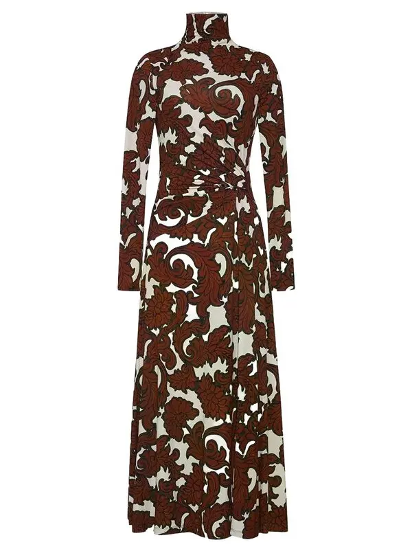 Cara Cara Floral-print Turtleneck A-line Dress - Brown