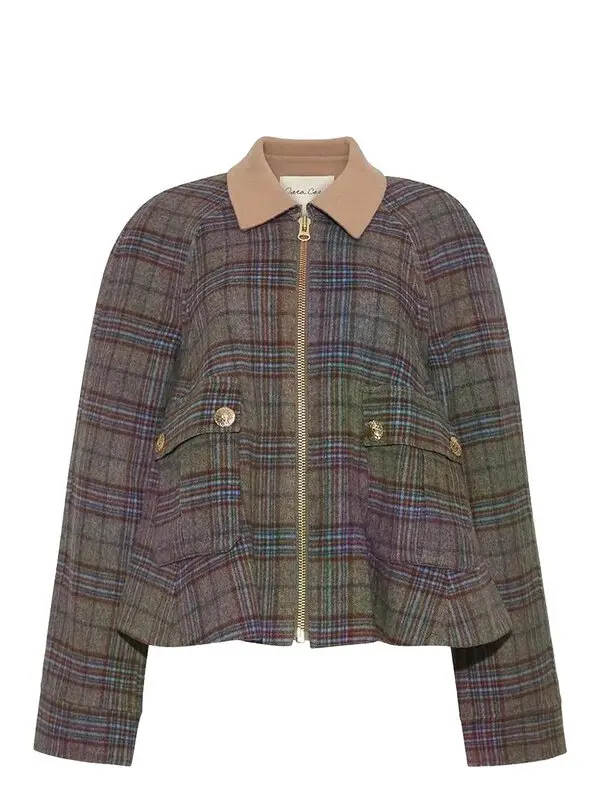 Cara Cara Plaid Zip-front Jacket - Brown