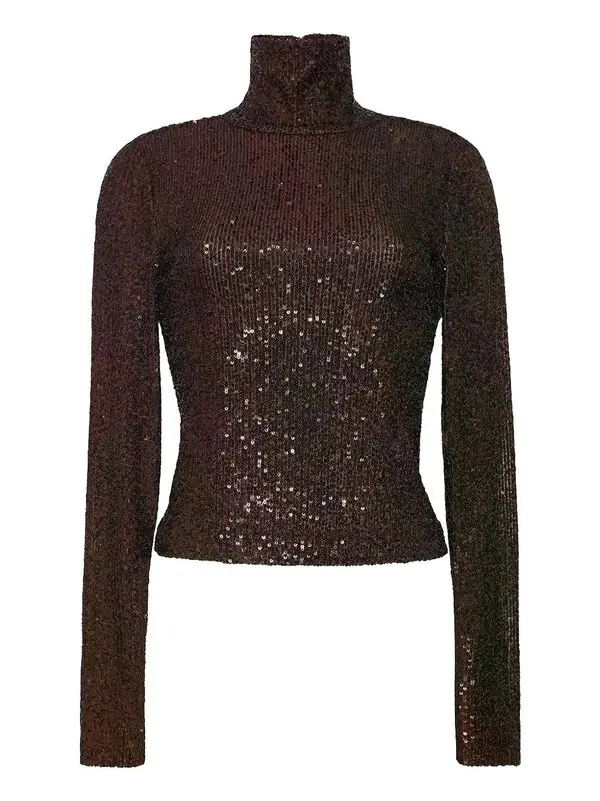 Cara Cara Sequin Turtleneck Top - Brown