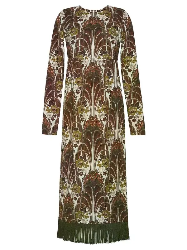 Cara Cara Fringe-trimmed Floral Print Midi Dress - Brown