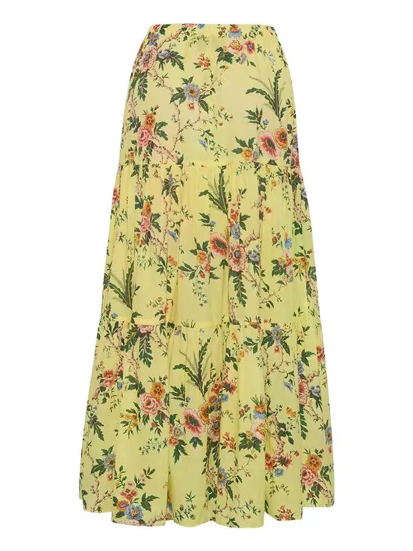 Cara Cara Floral Tiered A-line Skirt - Yellow