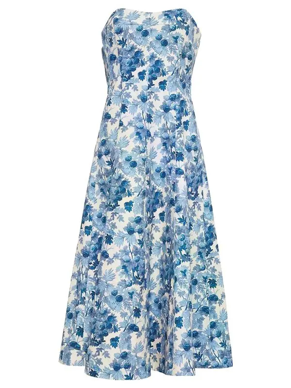 Cara Cara Floral-print Strapless A-line Dress - Blue