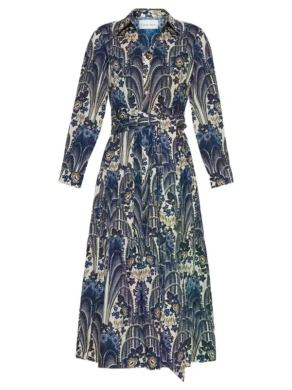 Cara Cara Paisley-print Tiered Shirt Dress - Blue