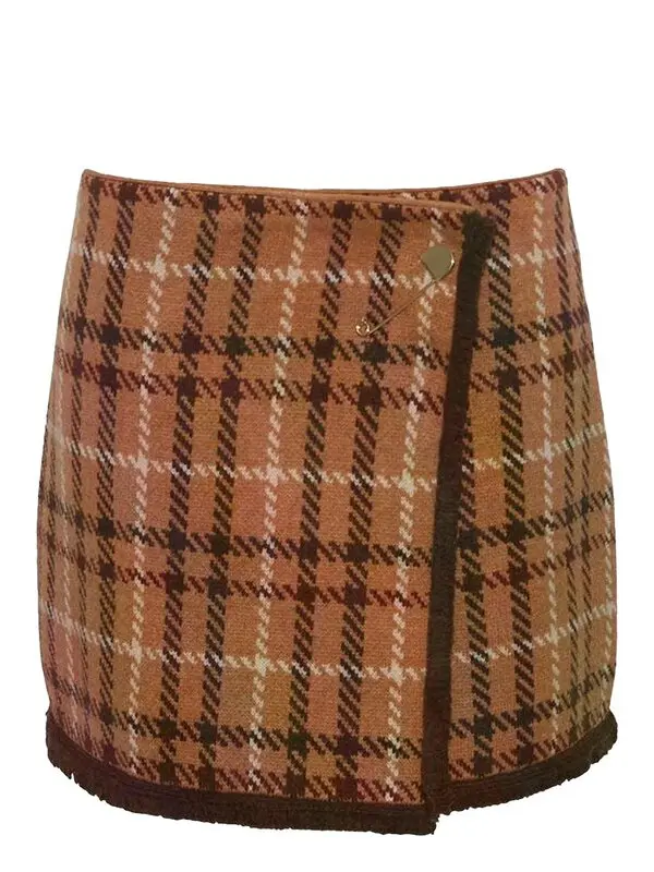 Cara Cara Plaid Mini Wrap Skirt - Brown