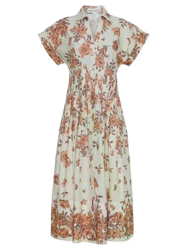 Cara Cara Floral-print Pleated Midi Day Dress - White