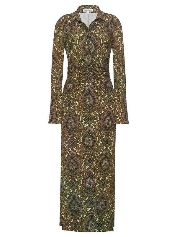 Cara Cara Paisley-print Gathered Midi Dress - Green