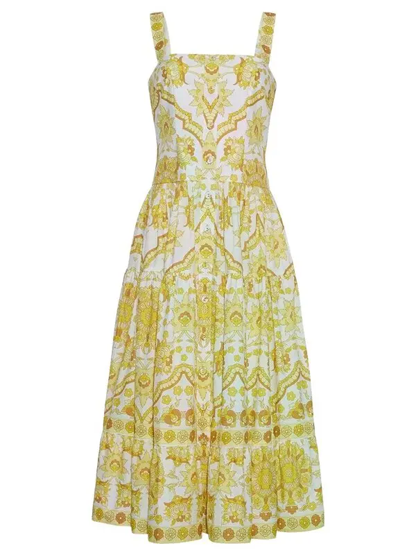 Cara Cara Floral-print Tiered Dress - Yellow