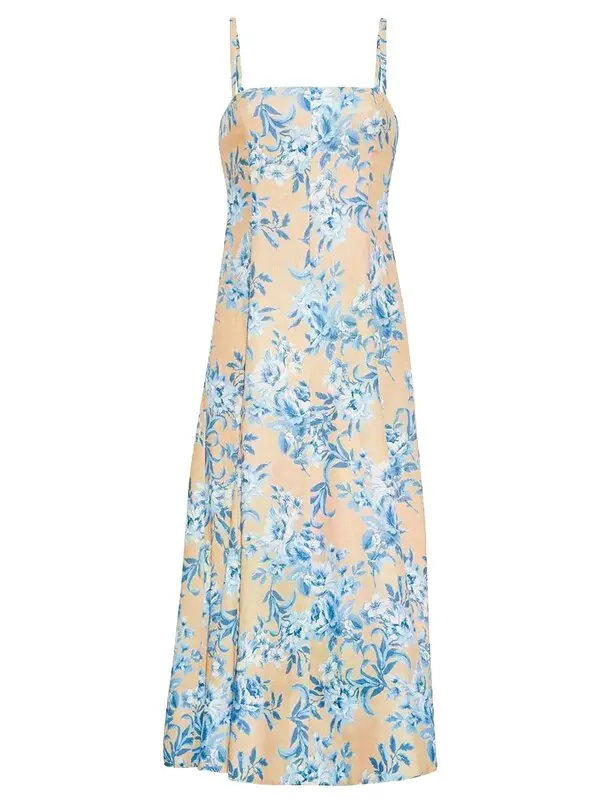Cara Cara Floral-print Flared Midi Dress - Yellow