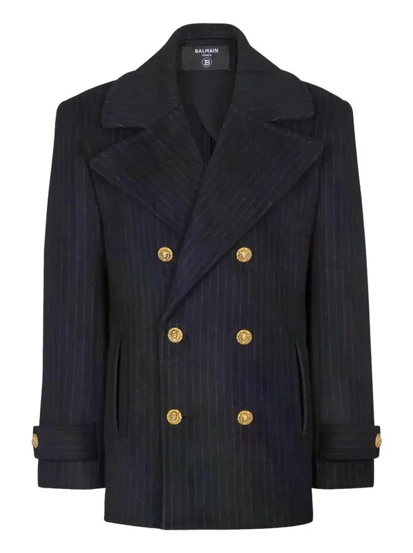 Balmain Pinstripe Double-breasted Jacket - Blue