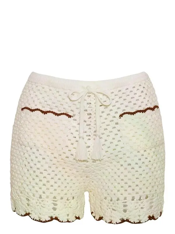 Cara Cara Crochet Scallop-trim Short Shorts - White