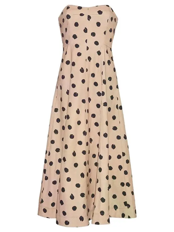Cara Cara Spots-print Strapless Midi Day Dress - Neutrals