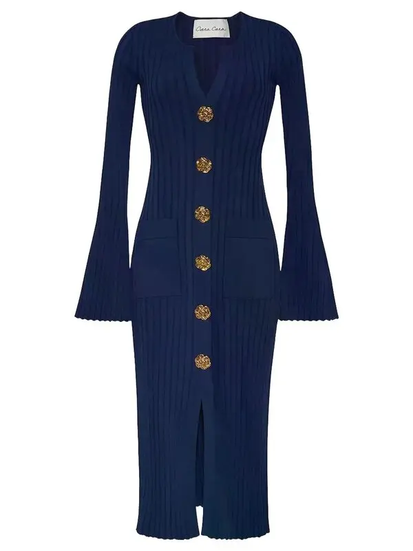 Cara Cara Ribbed Bell-sleeve Midi Dress - Blue