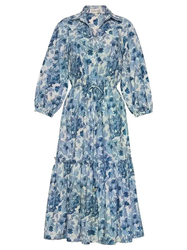 Cara Cara Hutton Floral-print Tiered Midi Dress - Blue