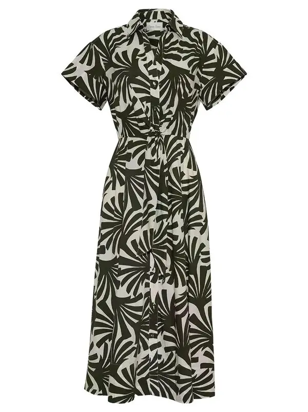 Cara Cara Leaf-print Self-tie Dress - Green