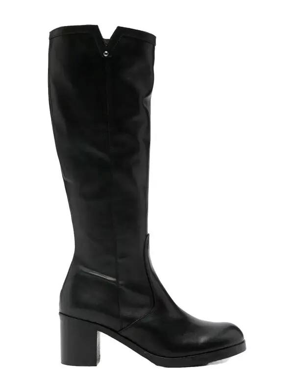 PROGETTO Leather Block Heel Boots - Black