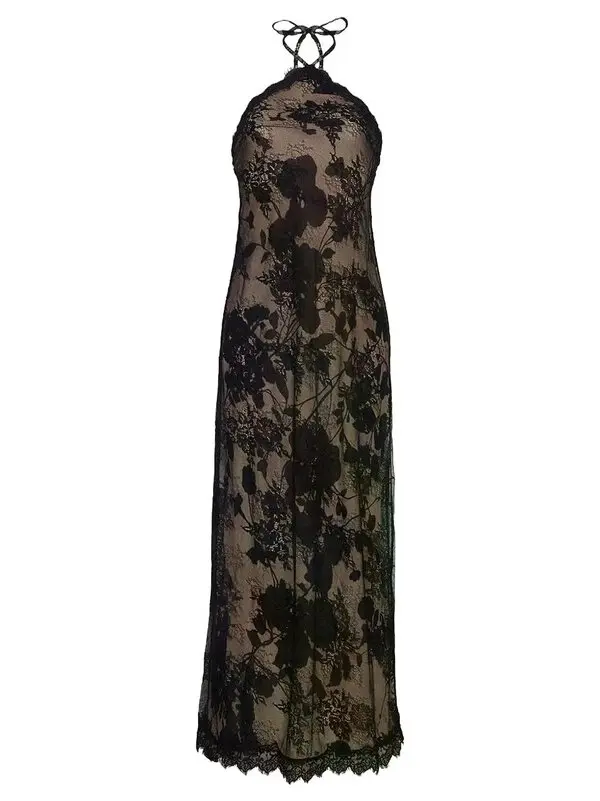 Cara Cara Floral-lace Halterneck Evening Dress - Black