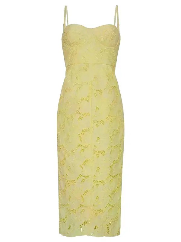 Cara Cara Camille Floral Lace Midi Dress - Yellow