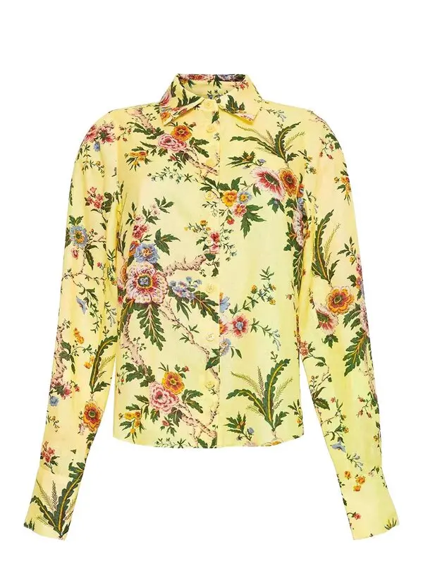 Cara Cara Floral-print Linen Shirt - Yellow