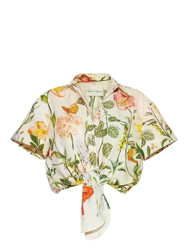 Cara Cara Floral-print Tie-front Shirt - Neutrals