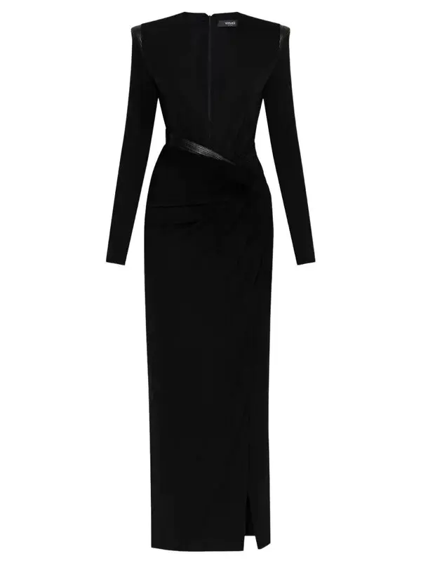 Versace Shoulder-pad Slit Maxi Dress - Black