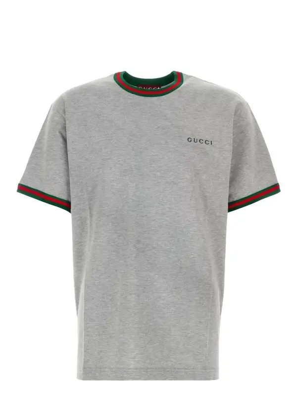 Gucci Ribbed-trim Cotton T-shirt - Grey