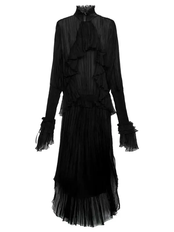 Blumarine Pleated Ruffled Maxi Dress - Black