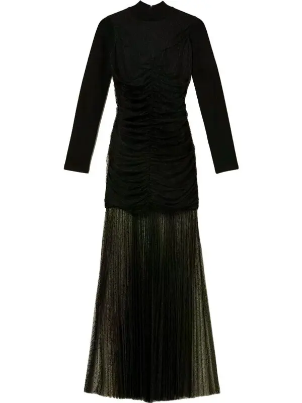 TWINSET Knitted Dress With Pleated-tulle Overlay - Black