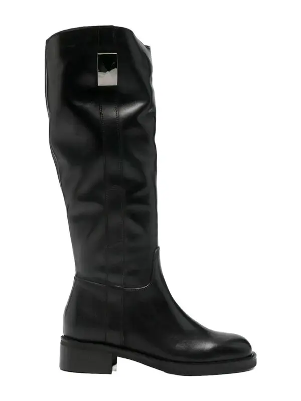 PROGETTO Round-toe Leather Boots - Black