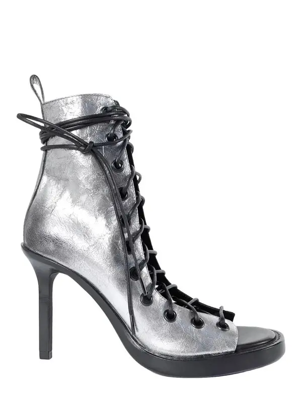 ANN DEMEULEMEESTER Hilla Laminated Leather Lace-up Boots - Grey