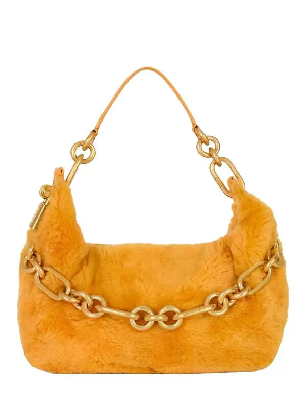 Balmain Shearling Chain Shoulder Bag - Orange