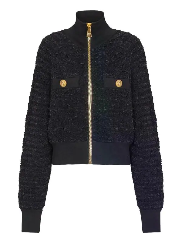 Balmain Tweed Bomber Jacket - Black