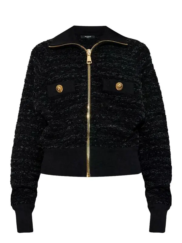 Balmain Tweed Bomber Jacket - Black