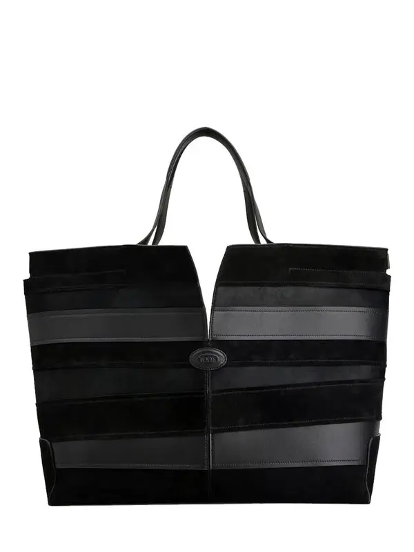 TOD'S Leather-suede Striped Tote Bag - Black
