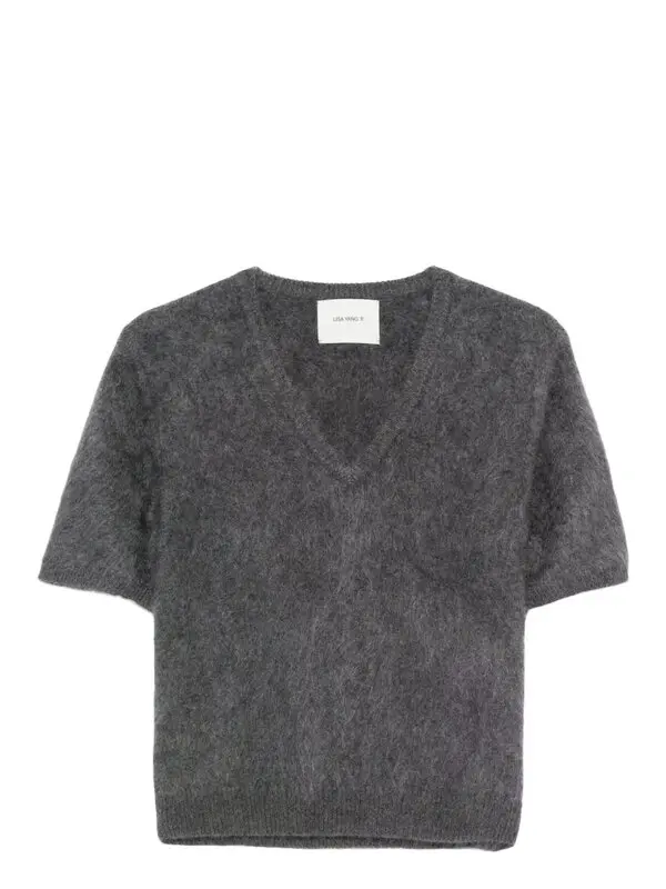 LISA YANG V-neck Short-sleeve Sweater - Grey