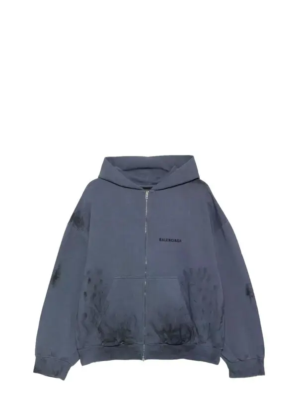 Balenciaga Logo-print Zip-up Hoodie - Blue