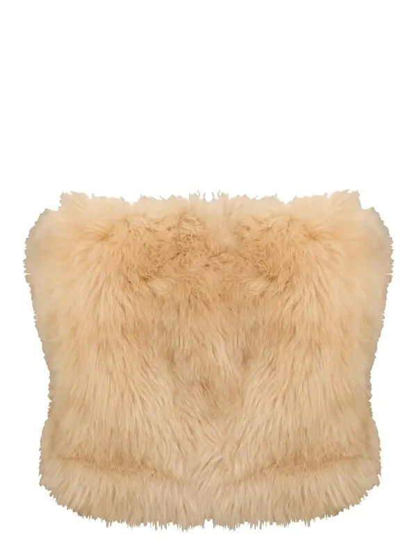 THE NEW ARRIVALS ILKYAZ OZEL Dogi Strapless Shearling Top - Brown