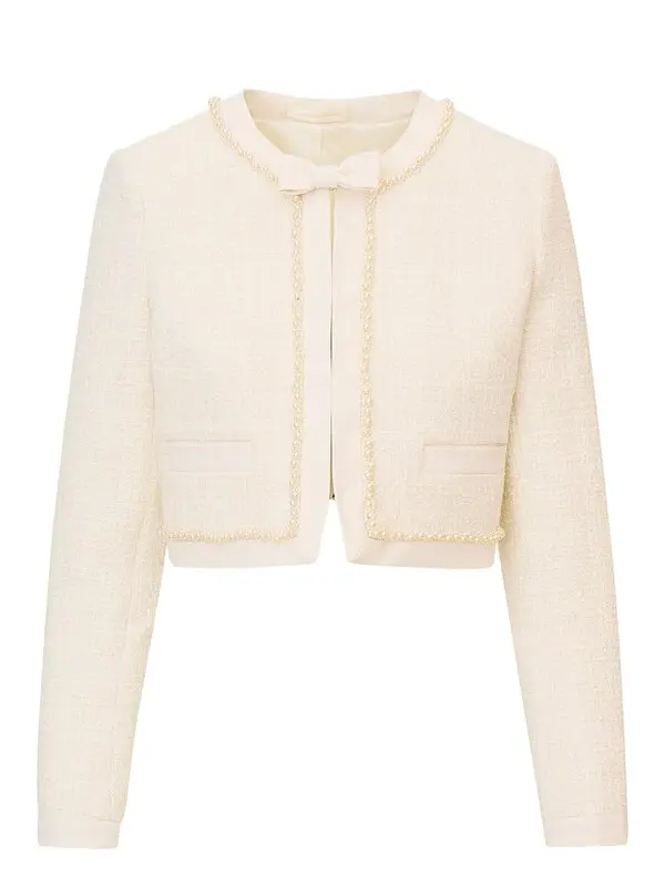 LoveShackFancy Ralphette Pearl-embellished Tweed Jacket - White
