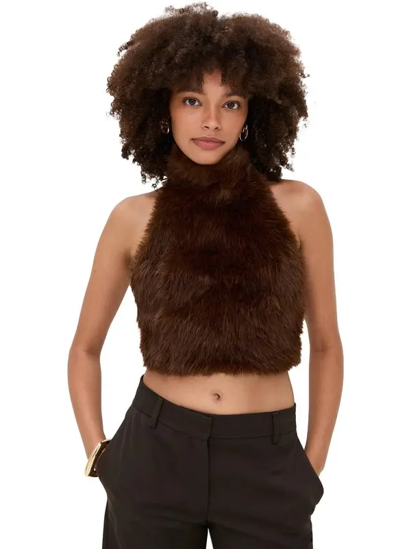 Bardot Faux Fur Sleeveless Top - Chocolate