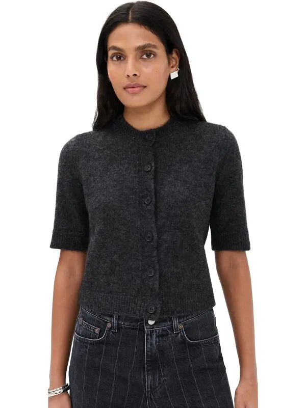 HOUSE OF DAGMAR Brushed Knit Cardigan Top - Dark Grey Melange