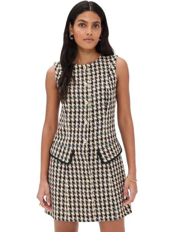 Shoshanna Abigail Houndstooth Tweed Mini Dress - Green Multi