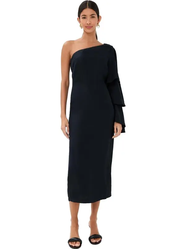 Rosie Assoulin Tea Length One-shoulder Dress - Black