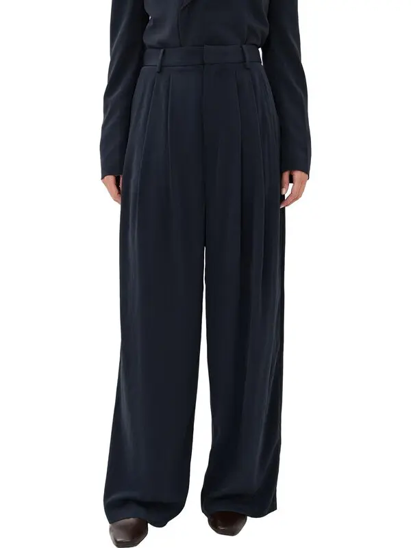 Tibi Relaxed Triple Pleat Pants - Navy