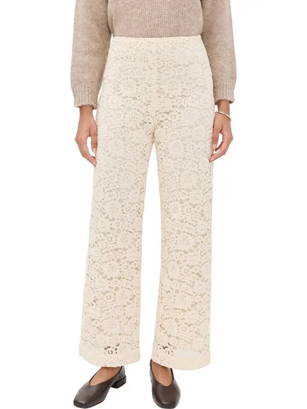 THE TINY BIG SISTER Lace Wide Leg Trousers - Light Cream