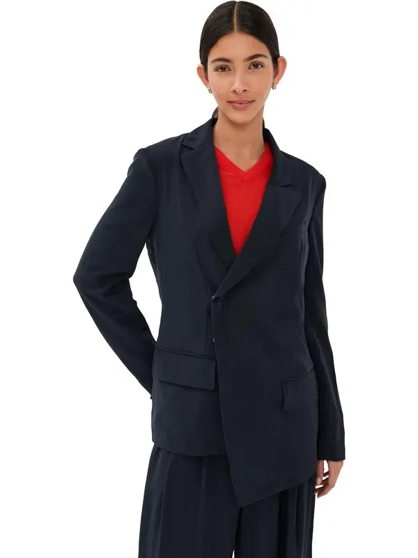 Tibi Relaxed Suiting Asymmetrical Wrap Blazer - Navy
