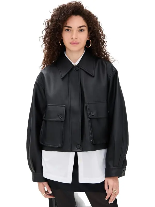 Pixie Market Patch Pocket Faux Leather Jacket - Black