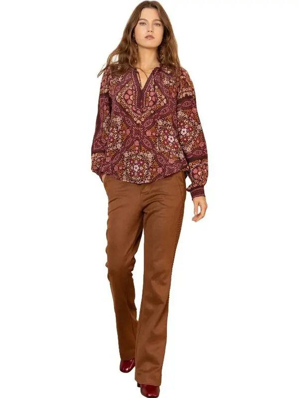 Hale Bob Raina Silk Blouse - Burgundy / Purple