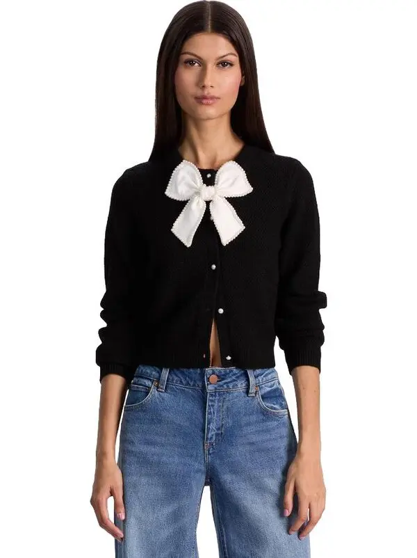 Alice + Olivia Dollie Embellished Merino Wool Cardigan - Black