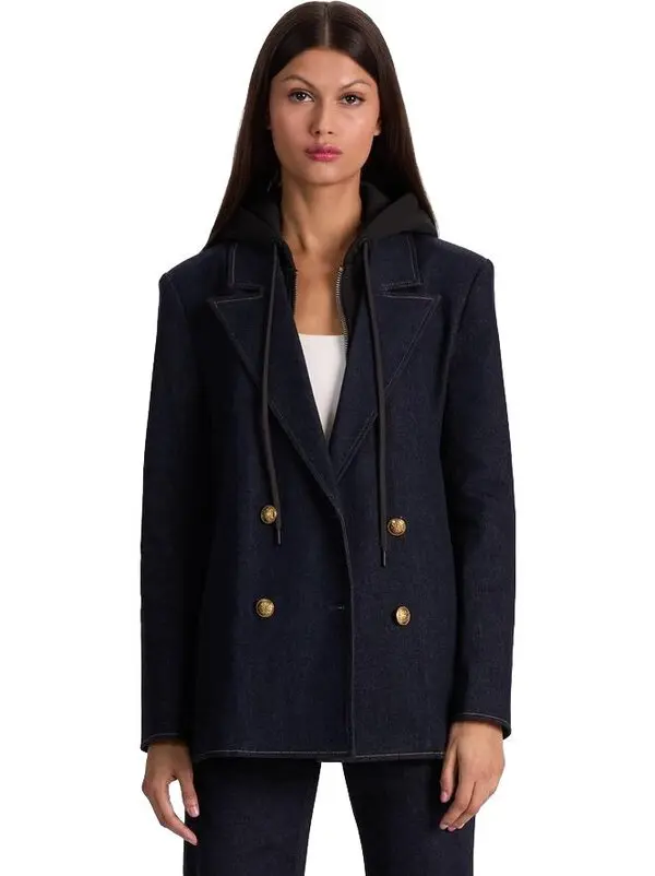 Alice + Olivia Denim Blazer With Removable Hoodie - Denim / Navy